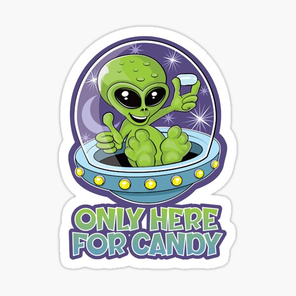 "Cute alien holding candy in a flying saucer " Sticker for Sale by ...