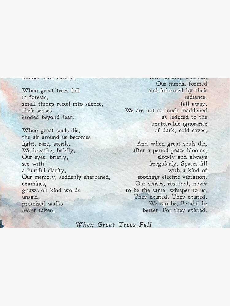 "When Great Trees Fall | Maya Angelou | Illustrated | Poem | Funeral ...