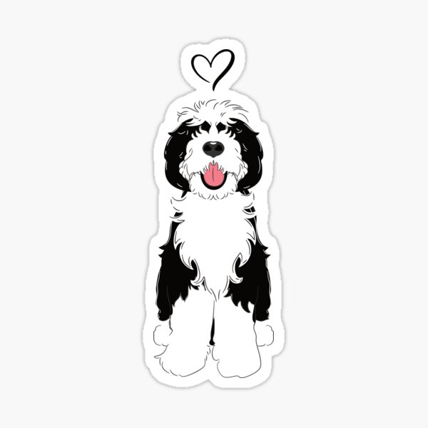 "LOVE Black and White Sheepadoodle" Sticker by Lulupainting | Redbubble