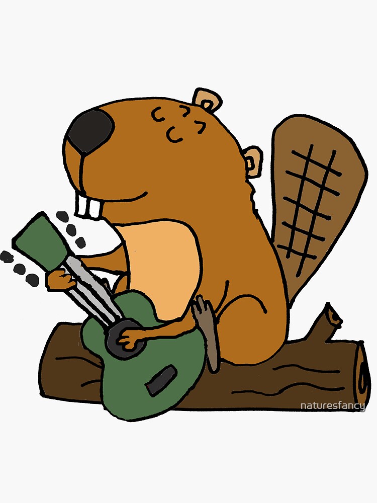 "Funny Beaver Playing Guitar Music Cartoon" Sticker for Sale by ...