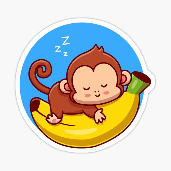 "Cute baby monkey sleeping on banana" Sticker for Sale by MHassan92 ...