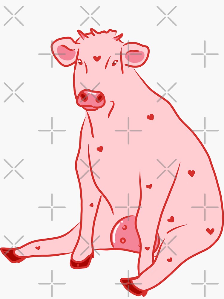 Pegatina «vaca color rosa con corazones rojos» de Pauli- | Redbubble
