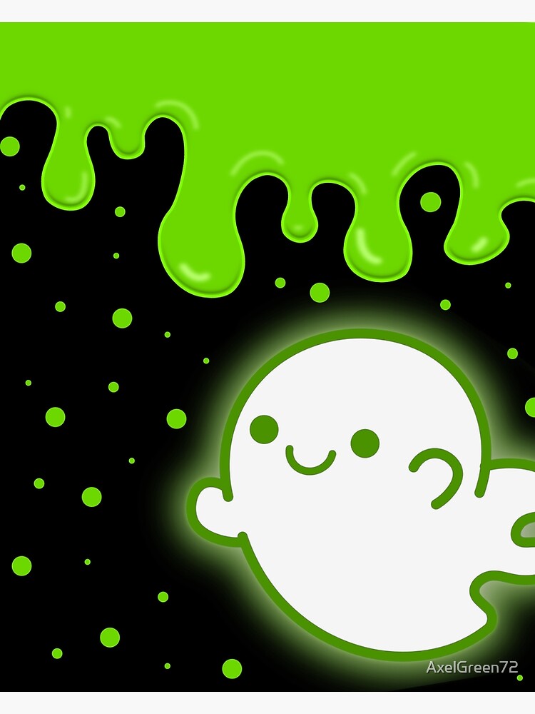 "Cute Halloween Ghost with a Green Slime: A smiling Cute Kawaii ...