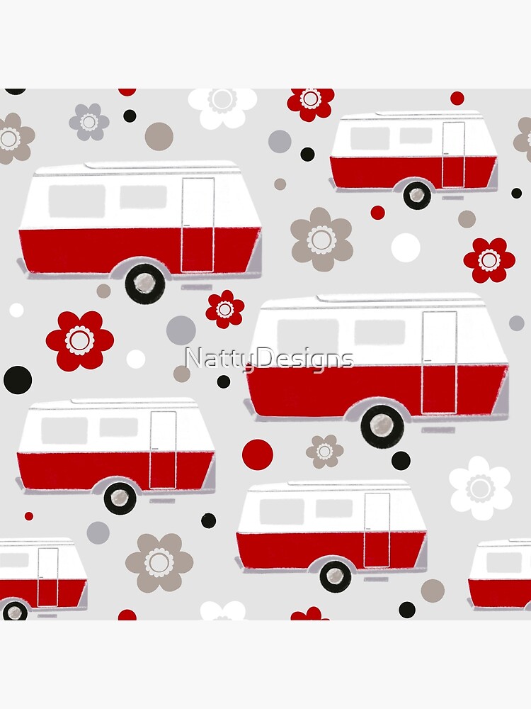 "Vintage Caravan in Red, White and Grey" Art Print by NattyDesigns ...