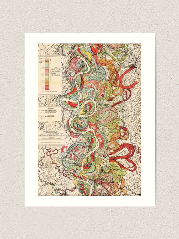 "Vintage 1944 Map of Meandering Mississippi River #7" Art Print for ...