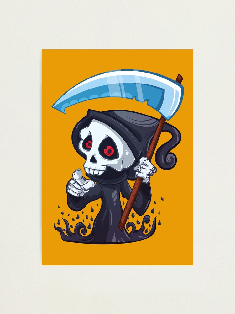 Lámina fotográfica «Cute dibujos animados Grim Reaper con guadaña de ...