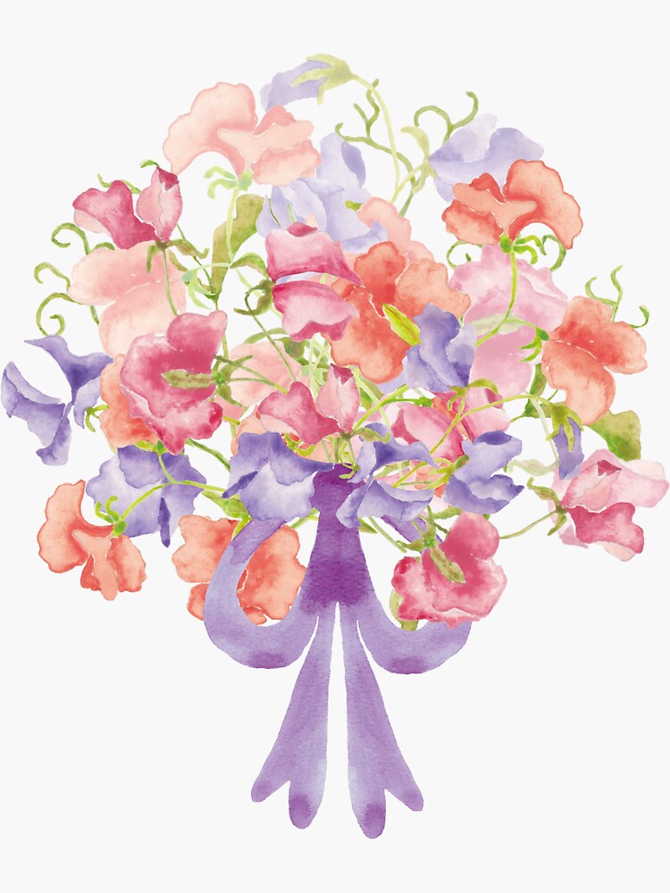 "Sweet peas bouquet sticker" Sticker for Sale by lollyslane | Redbubble