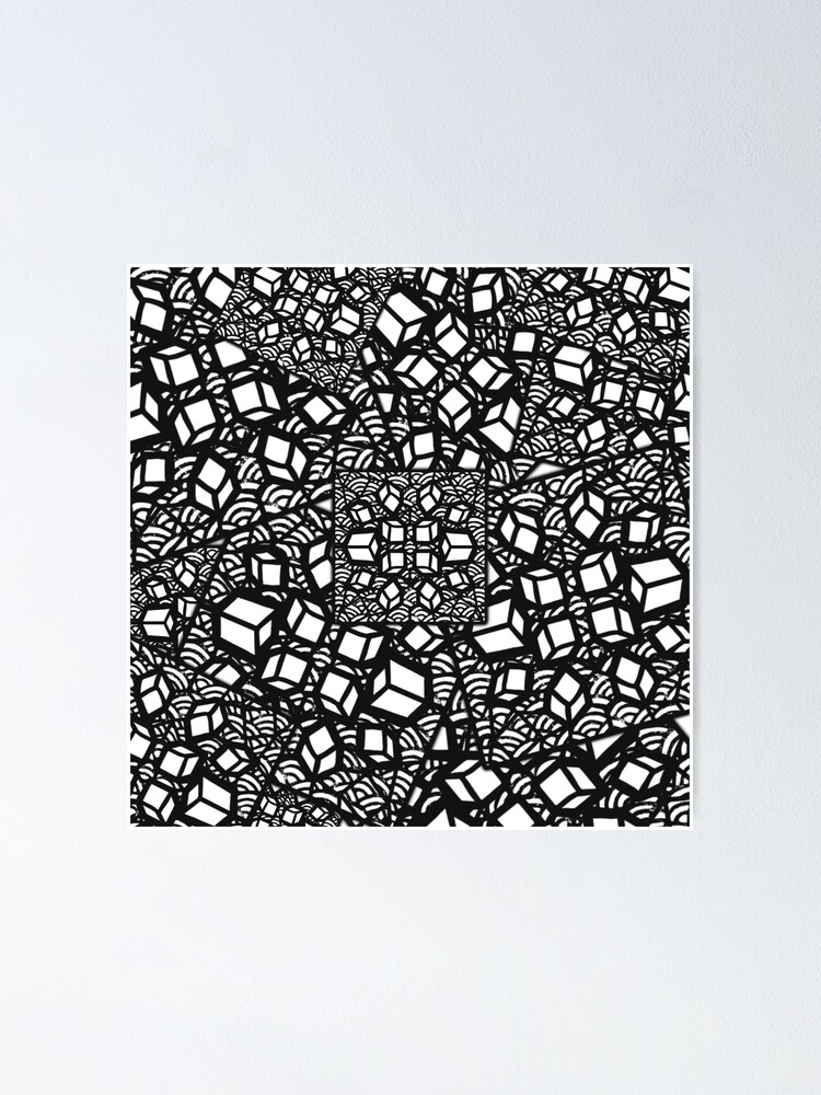"Cube Collision Daydreams | Black and White Line Art" Poster for Sale ...