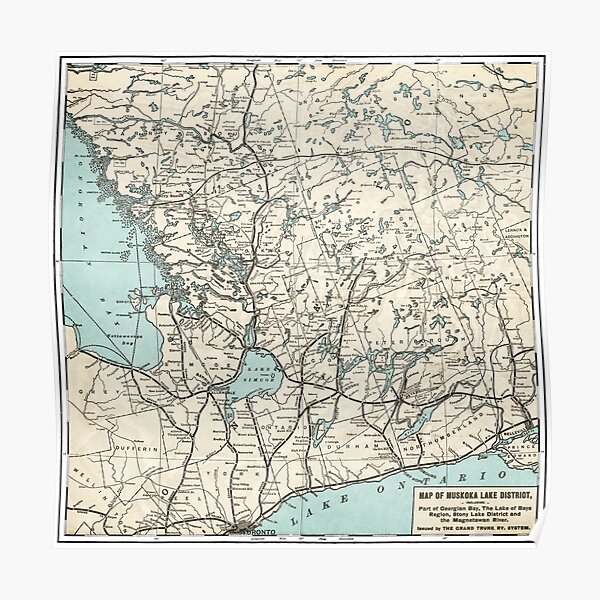 "Vintage Muskoka Lakes District Map" Poster for Sale by gin-nek-shop ...