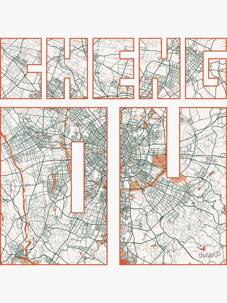 "Chengdu City Map of Sichuan, China - Bohemian" Sticker for Sale by ...