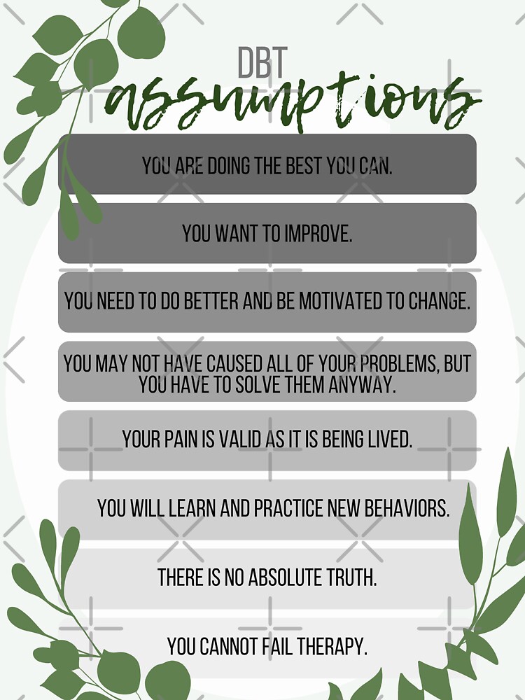 "DBT Dialectical Behavior Therapy Assumptions" Sticker for Sale by ...