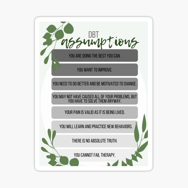 "DBT Dialectical Behavior Therapy Assumptions" Sticker for Sale by ...