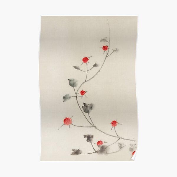 Poster « Petites fleurs rouges sur une vigne par Katsushika Hokusai ...