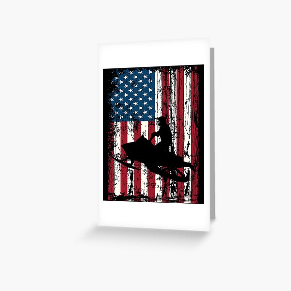 "Distressed American Flag Snowmobiling Sled Snowmobile Rider" Greeting ...