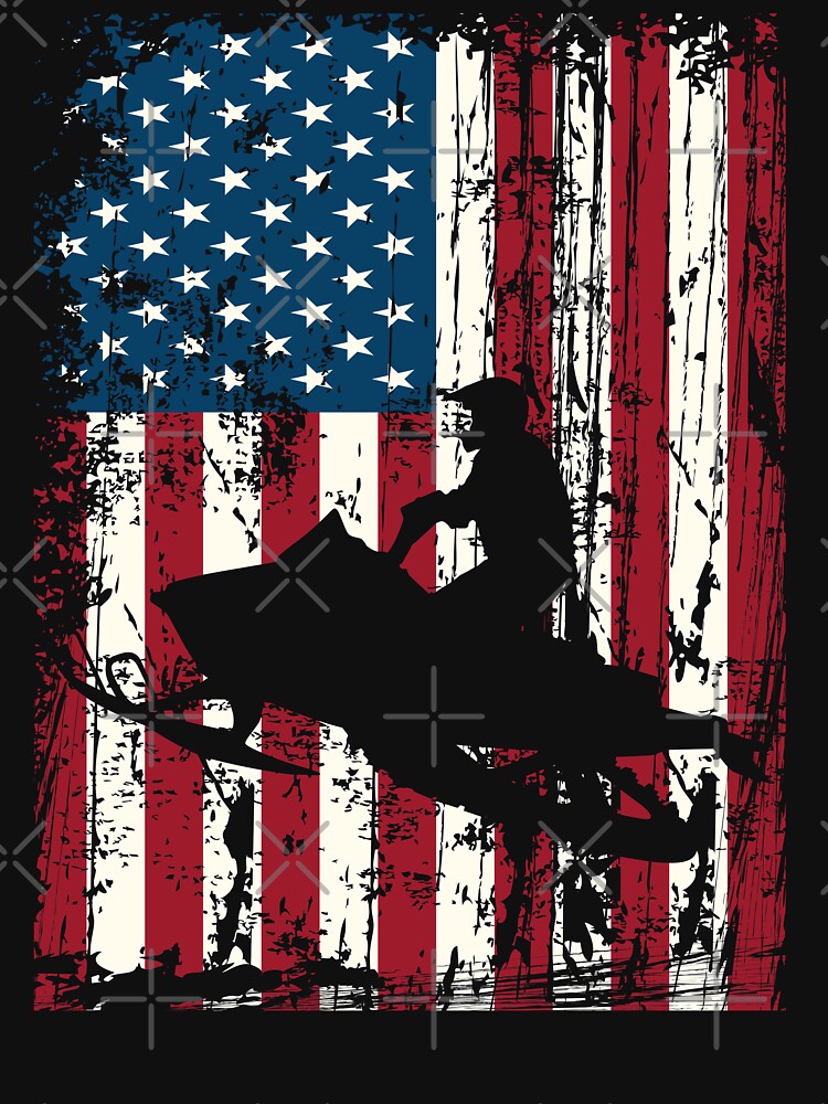 "Distressed American Flag Snowmobiling Sled Snowmobile Rider" T-shirt ...