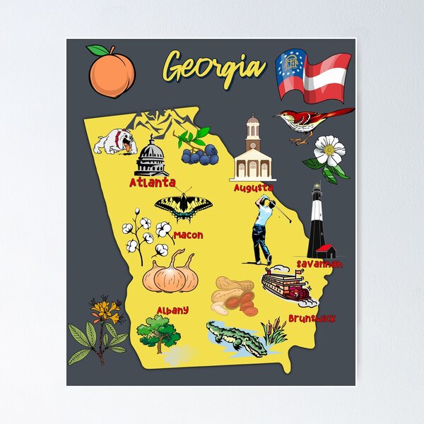 "Georgia map with major cities Tourist Destinations, USA, United states ...