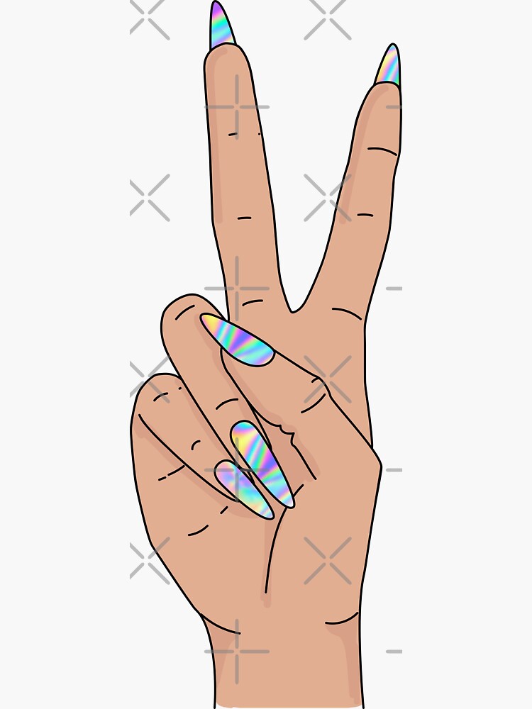 " Peace sign hand with holograph nails" Sticker for Sale by savanamms6 ...