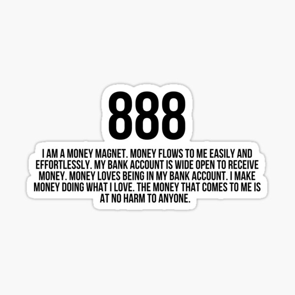 "888 Angel Number | I Am A Money Magnet | Money affirmations" Sticker ...