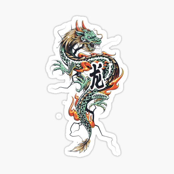 "Japanese Tokyo Dragon Asian inspired Neon retro 80’s style" Sticker ...