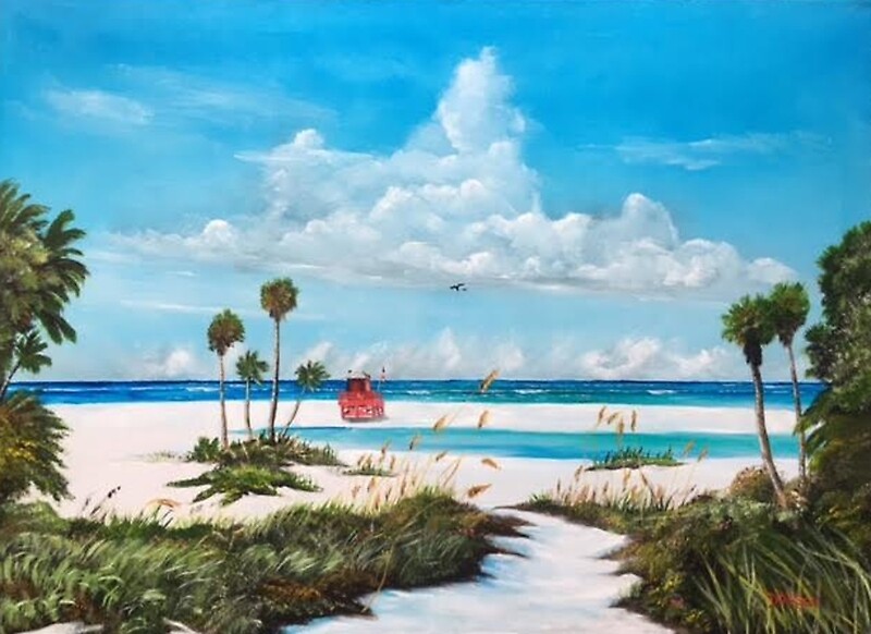 "Path On Siesta Key To Red Lifeguard Stand" by LloydDobsonArt | Redbubble