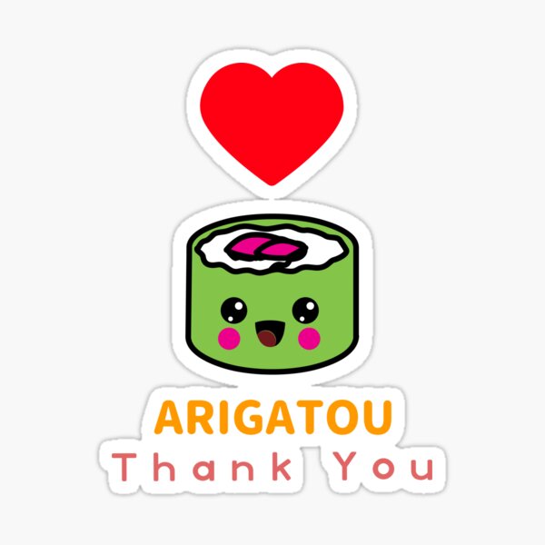 "Japanese Cute Thank You Arigato" Sticker for Sale by MugenStore ...