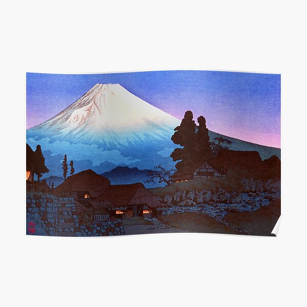 "Medieval Village on the Foot of Mount Fuji by Night." Poster for Sale ...