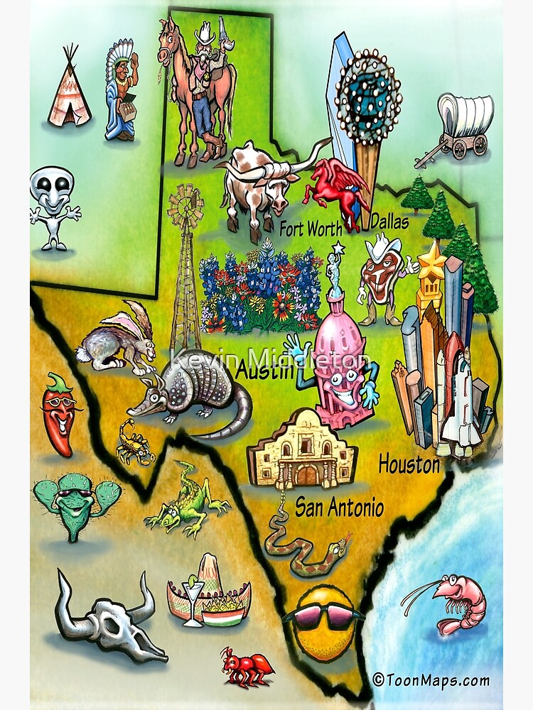 Lámina fotográfica «Mapa de dibujos animados de Texas» de ...