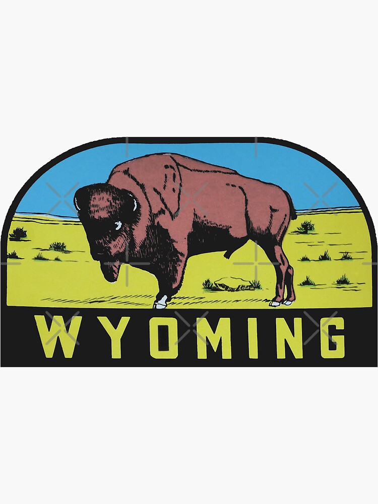 "Wyoming WY State Bison Buffalo Vintage Travel Decal" Sticker for Sale ...