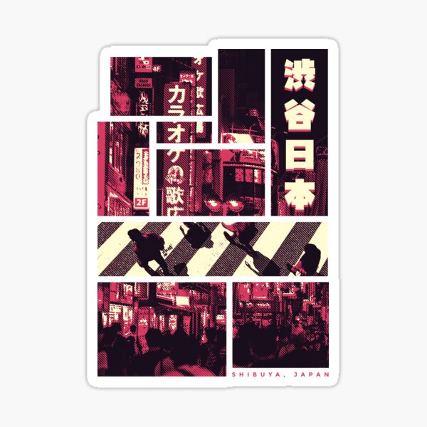"Pink and Black Photography of Shibuya in Tokyo" Sticker by ...