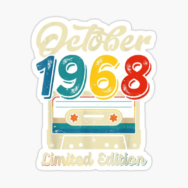 "Retro October 1968 Cassette Tape 53rd Birthday Decorations " Sticker ...