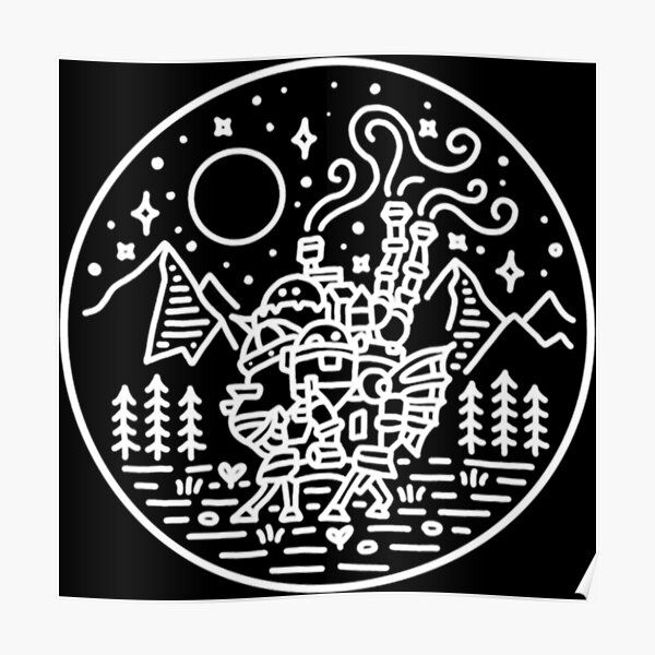 "Howl's moving castle - white outline" Poster for Sale by BorisCarbone ...