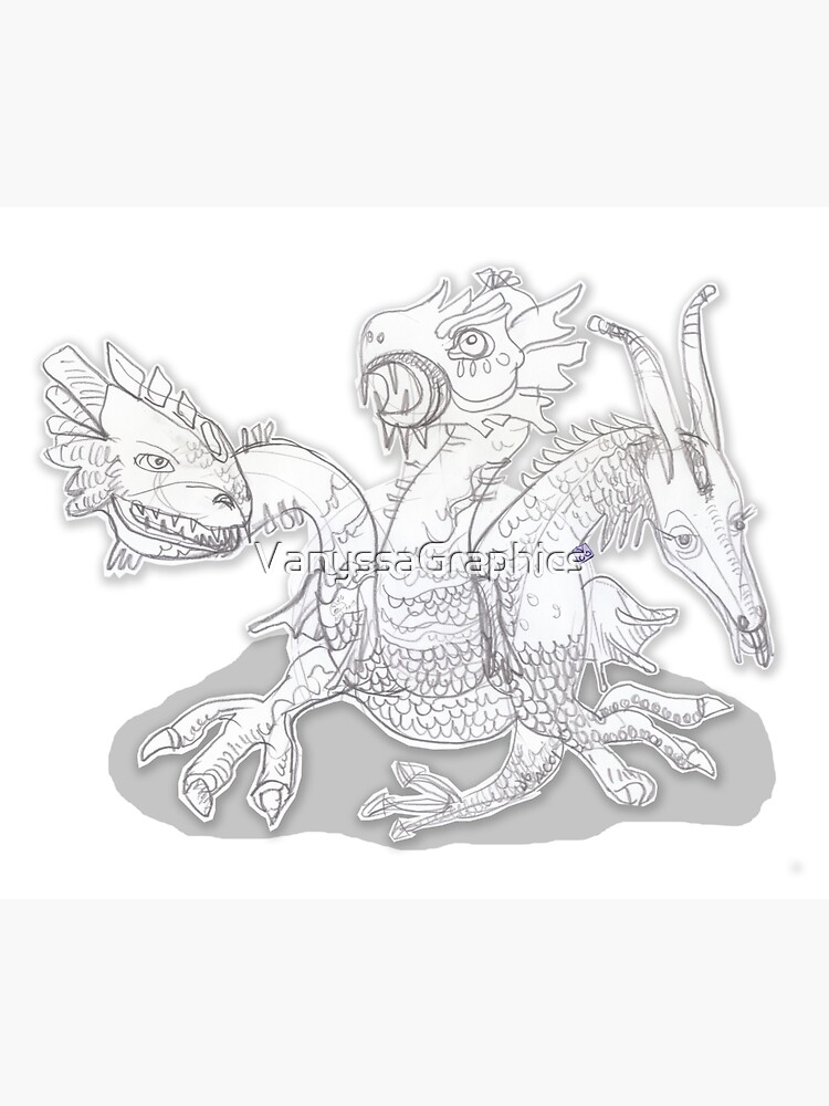 "Three Headed Lady Dragon (drawing by AliceCCI)" Sticker for Sale by ...