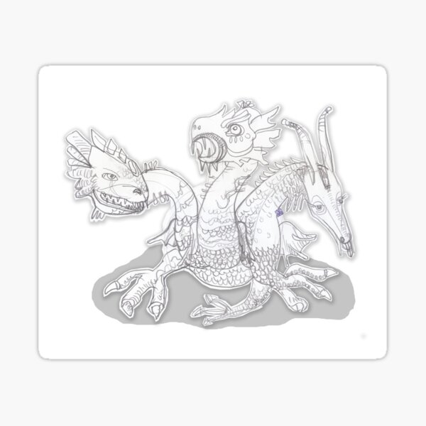 "Three Headed Lady Dragon (drawing by AliceCCI)" Sticker for Sale by ...