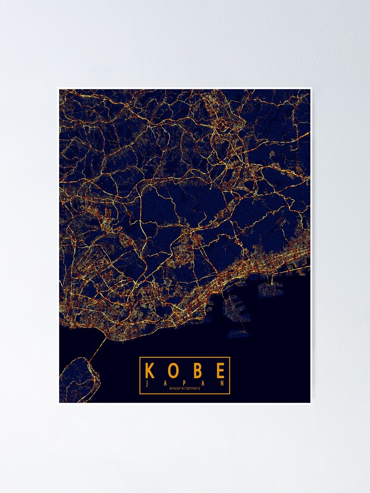 "Kobe, Japan Map - City At Night" Poster for Sale by deMAP | Redbubble
