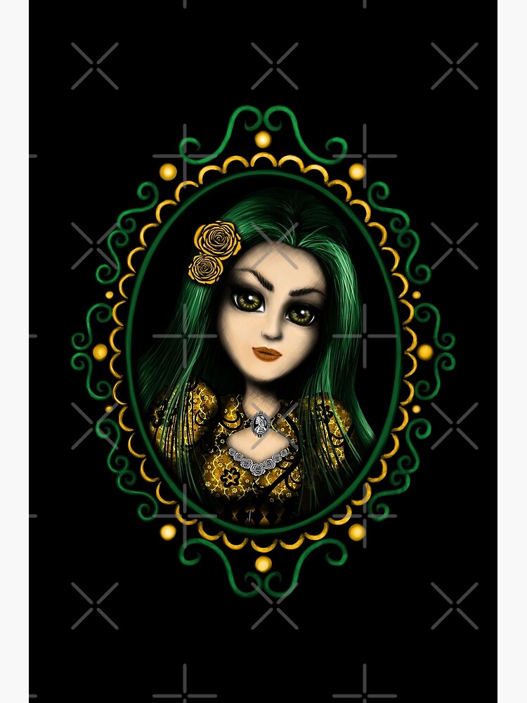 "Fantasy Green and Yellow Girl Portrait Gothic Girl in Frame" Art Print ...