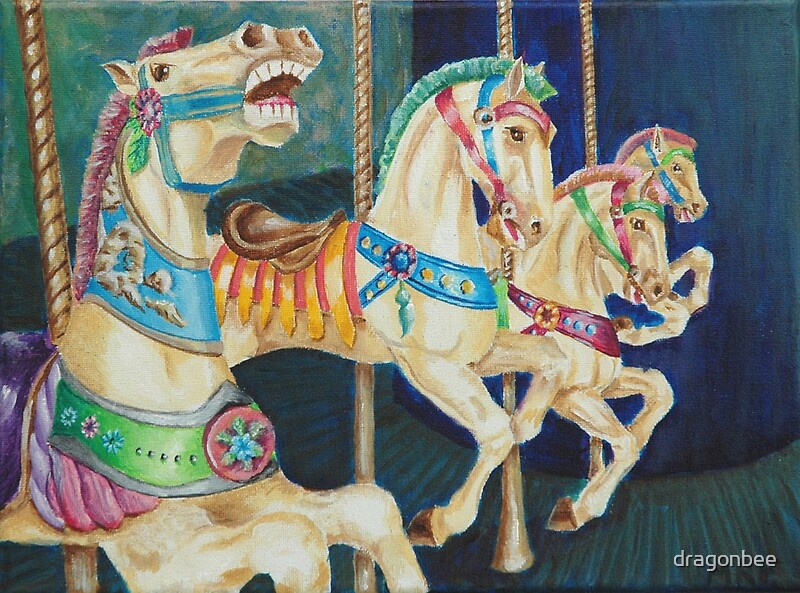 "Galloping Carousel Horses " by dragonbee | Redbubble