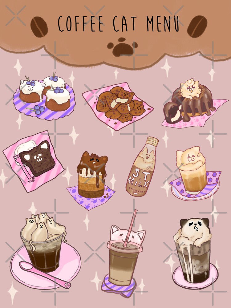 "Coffee cat menu for you " Sticker for Sale by Sweets-trolley | Redbubble