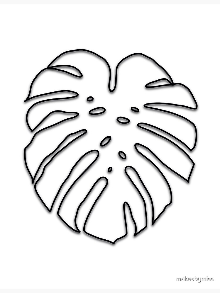 Simple Monstera Houseplant Leaf Line Drawing Premium Matte Vertical ...