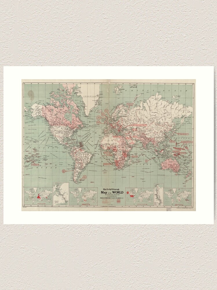 "Vintage Map of The World (1918) " Art Print for Sale by BravuraMedia ...