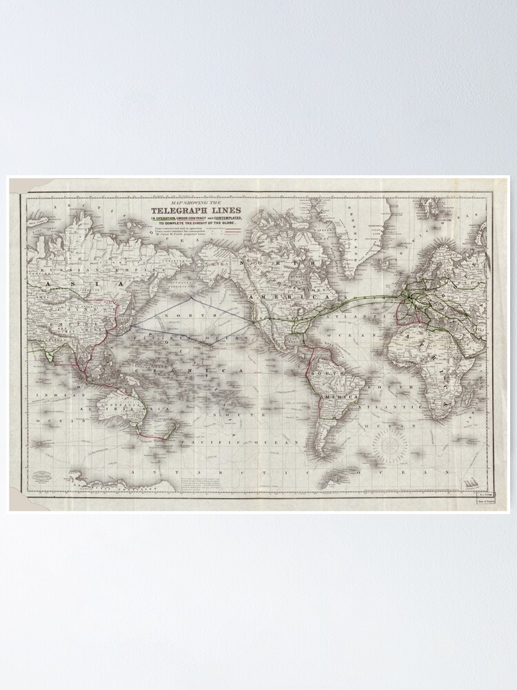 "Vintage World Telegraph Lines Map (1855)" Poster for Sale by ...