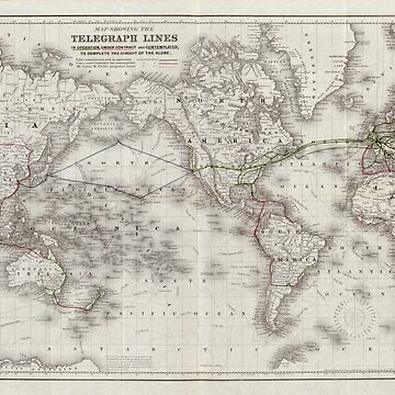 "Vintage World Telegraph Lines Map (1855)" Poster for Sale by ...