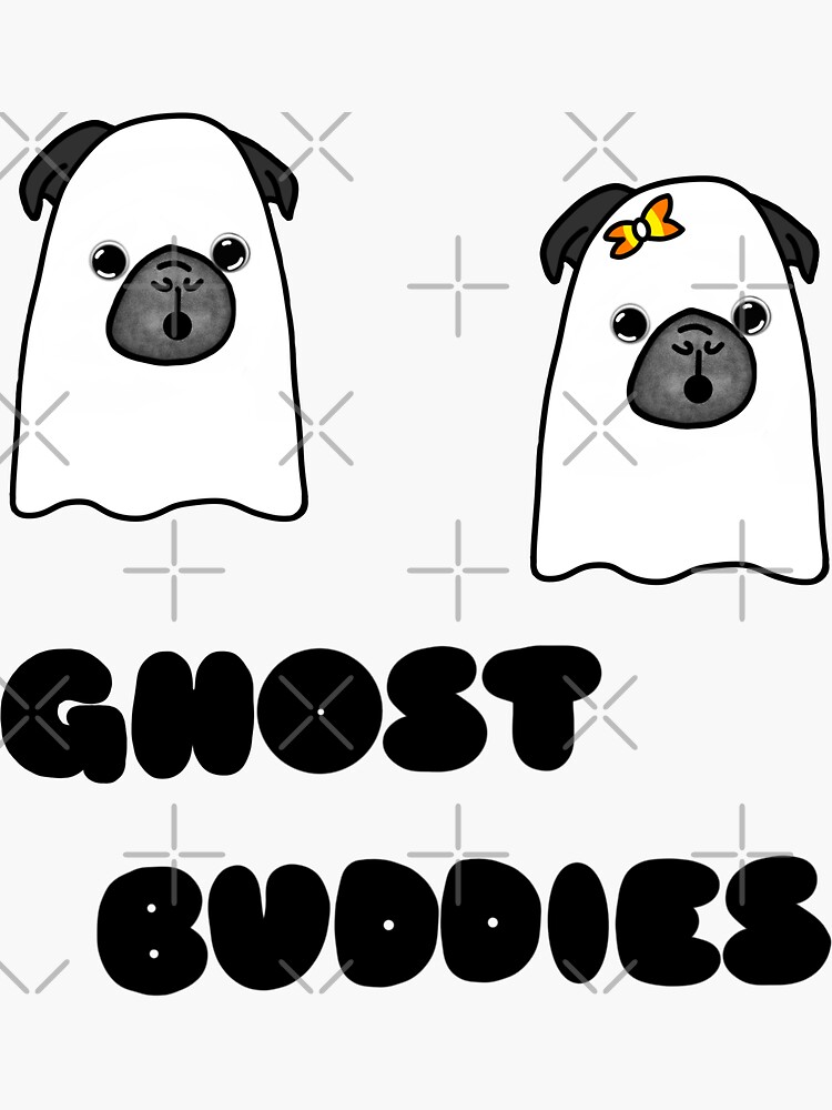 "Pug Ghost Buddies" Sticker for Sale by LeasPugGrumble | Redbubble