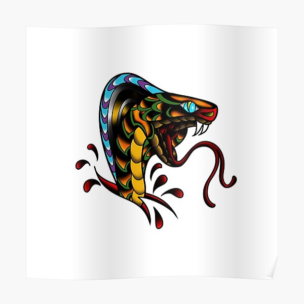 "Traditional Tattoo Drawing Snake Head Print" Poster by FlyingSeas ...