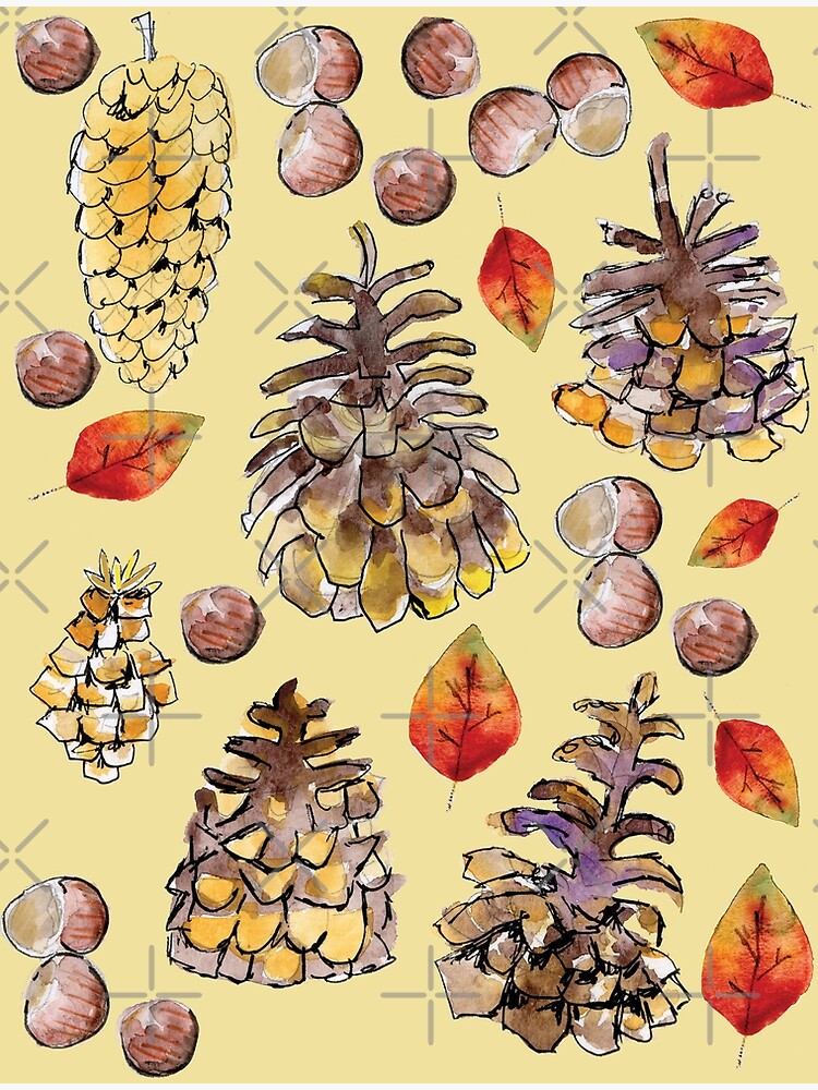 "Cottagecore Fall Pattern - Hand-Painted Watercolor Autumn Leaves, Nuts ...