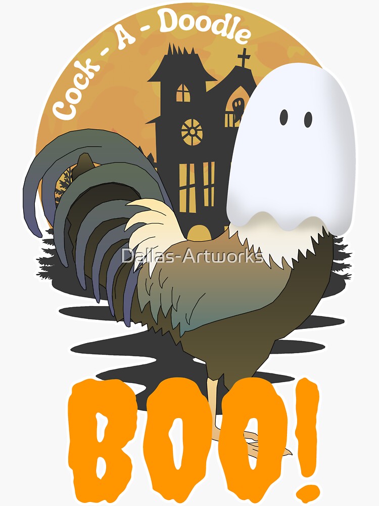 "Funny Halloween Cock A Doodle Boo Rooster Ghost" Sticker for Sale by ...