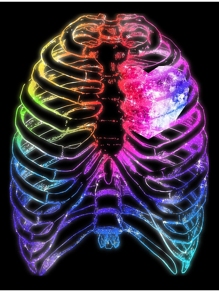 "X-Ray Skeleton Ribs Rainbow Neon Red Heart Halloween Ghost" Art Print ...