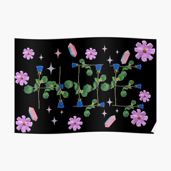 "Hoe blue roses on stems with gems and purple flowers black bg" Poster ...