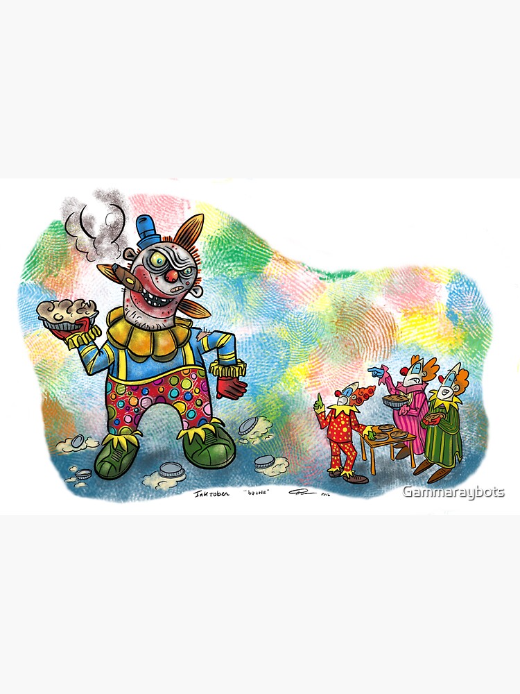 "clown pie fight." Sticker for Sale by Gammaraybots | Redbubble