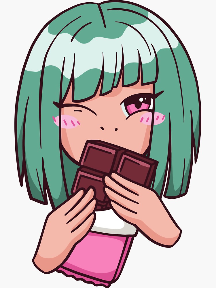 "Chocolate Bar Anime Girl" Sticker by boobear247 | Redbubble