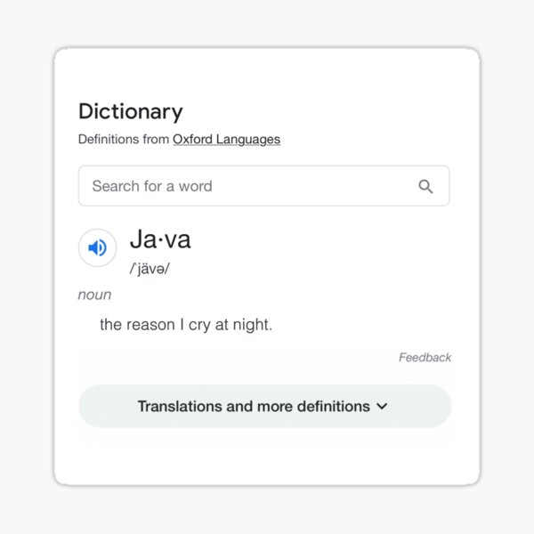 "Java Dictionary Definition" Sticker for Sale by Jennrly | Redbubble